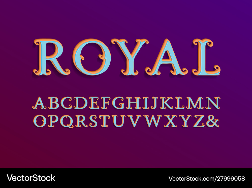 Royal decorative alphabet 3d colored font Vector Image
