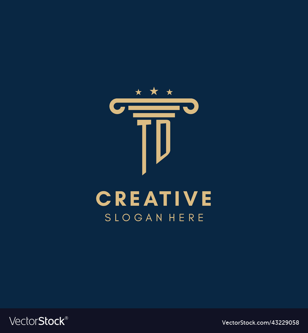 Td monogram initial logo with pillar and stars Vector Image