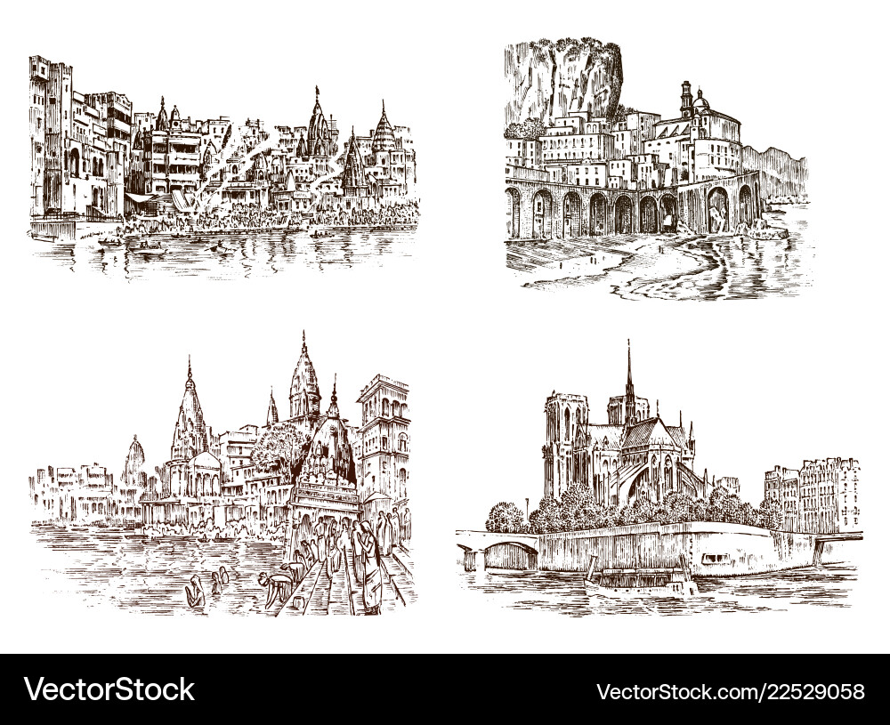 Vintage landscape historical architecture Vector Image