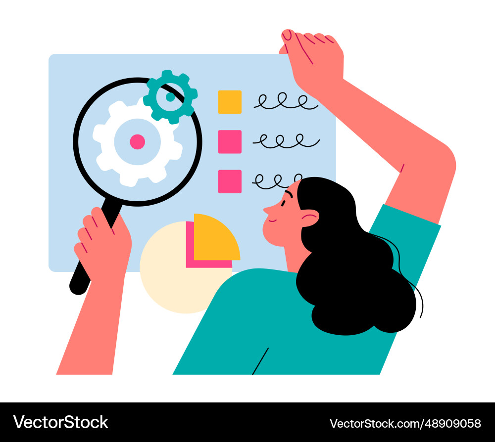 Woman scrutinizes the document Royalty Free Vector Image