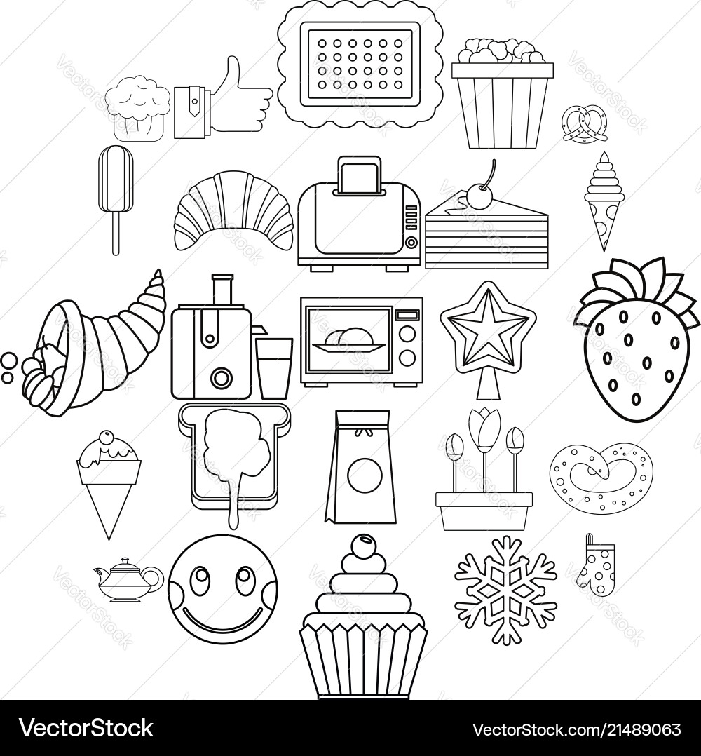 Candy shop icons set outline style Royalty Free Vector Image