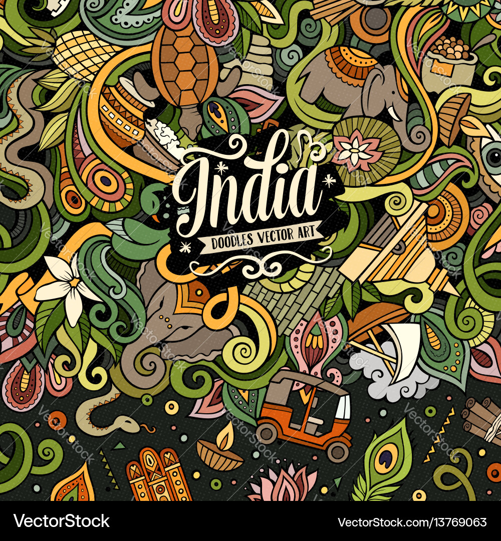 Cartoon hand-drawn doodles india Royalty Free Vector Image