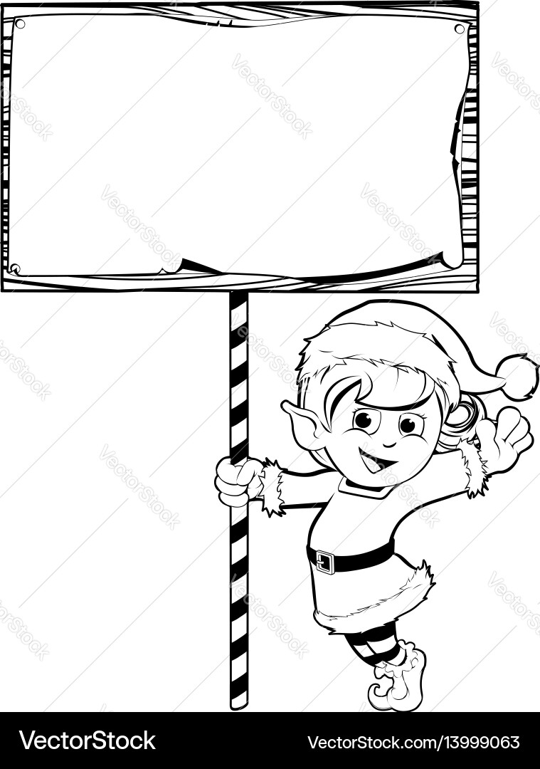Christmas elf holding a sign Royalty Free Vector Image