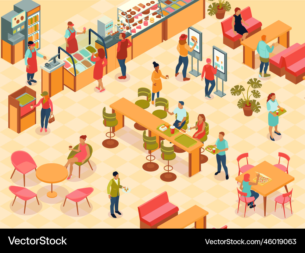 Food court isometric background Royalty Free Vector Image