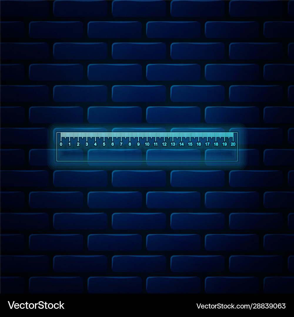 Glowing neon ruler icon isolated on brick wall Vector Image