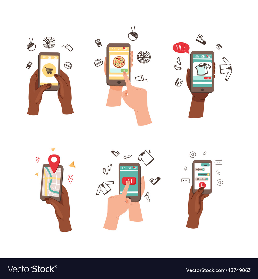 Human hand with smartphone using different app Vector Image