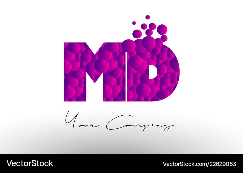Md m d Punkte Buchstaben Logo mit lila Blasen Vektorbild