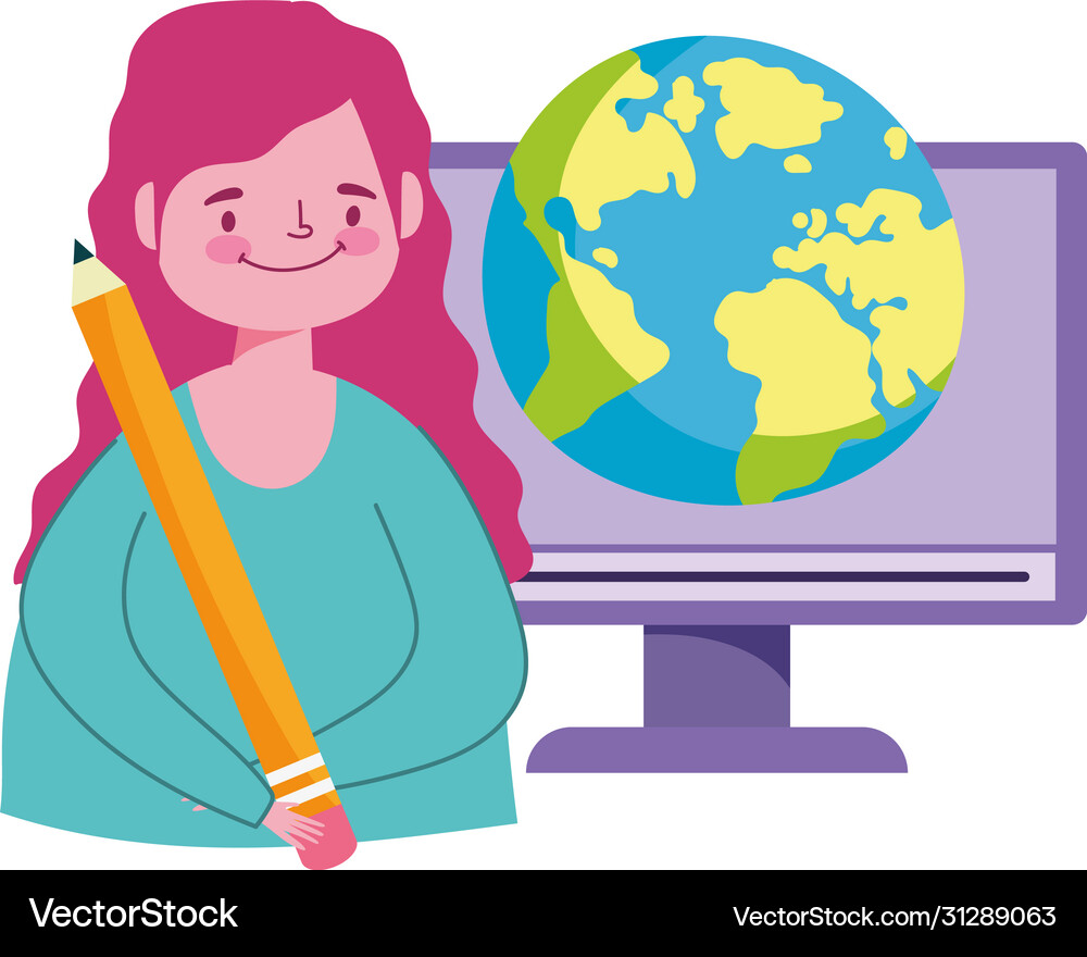 Online education student girl computer world Vector Image