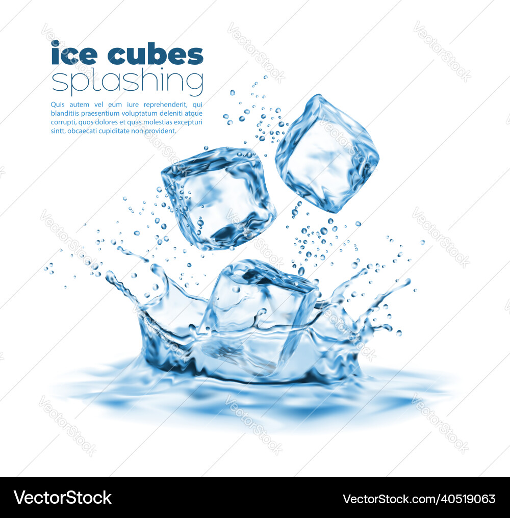 Realistic ice cubes and corona water splash design