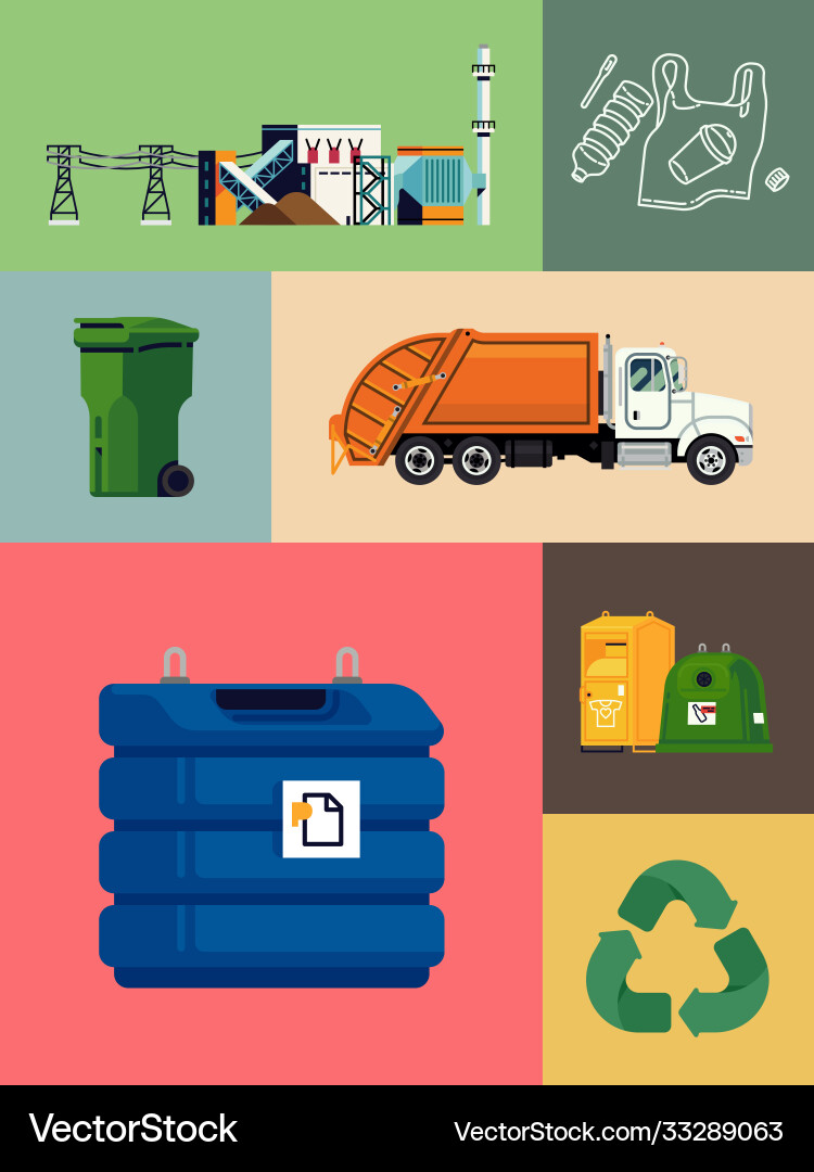 Waste energy recycling and reducing set ideal Vector Image