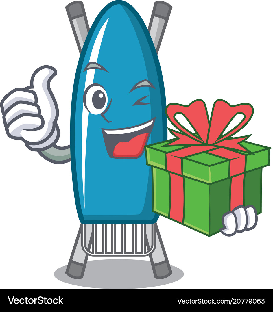 With gift iron board mascot cartoon Royalty Free Vector