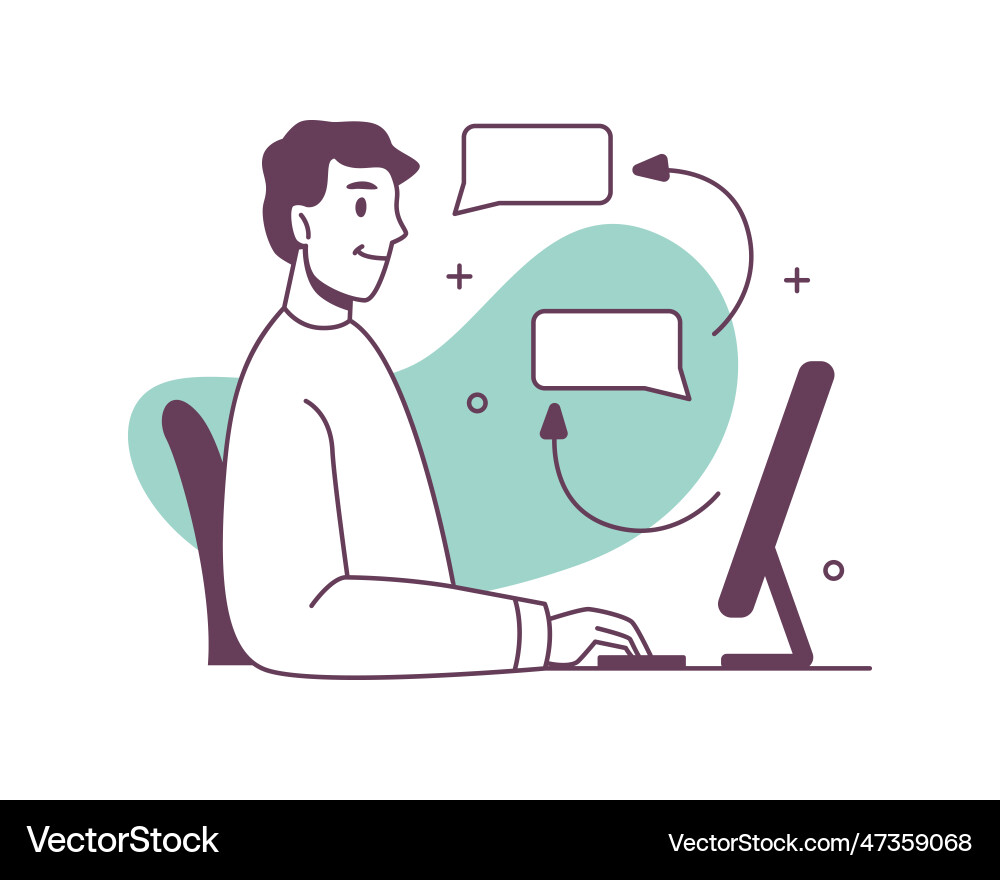 Customer service call center worker with laptop Vector Image