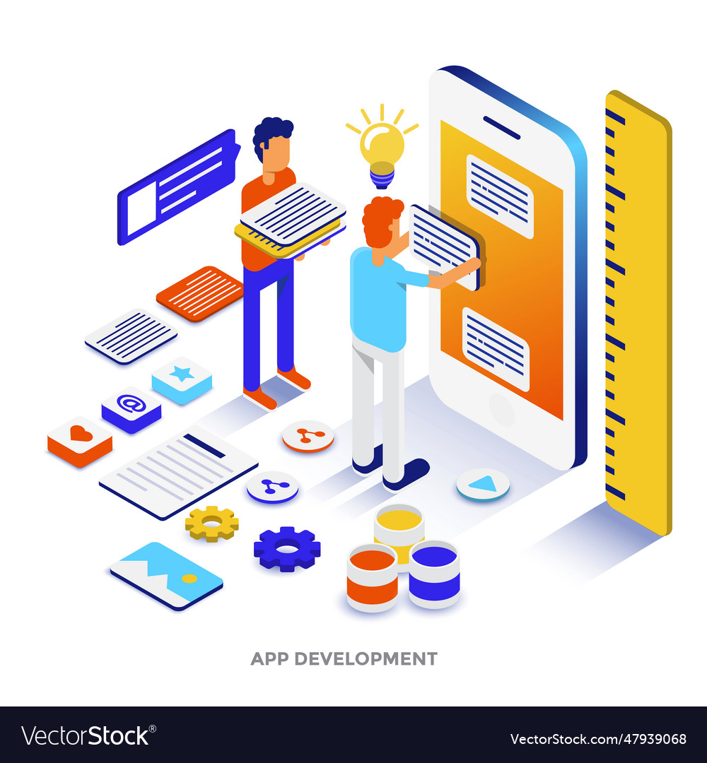 Flat color modern isometric - app development Vector Image