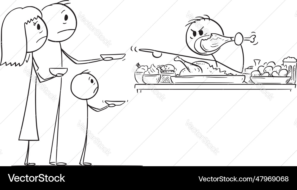 Rich eating person refusing to share food Vector Image