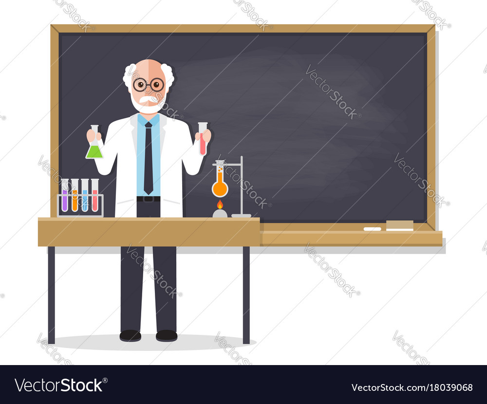Senior science teacher teaching student Royalty Free Vector