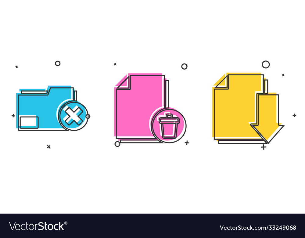 Set delete folder delete file document Royalty Free Vector