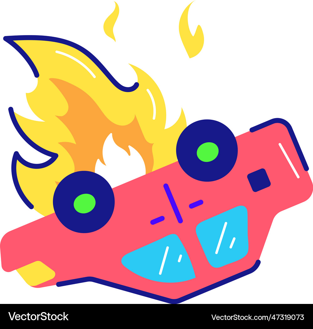 Burning car Royalty Free Vector Image - VectorStock