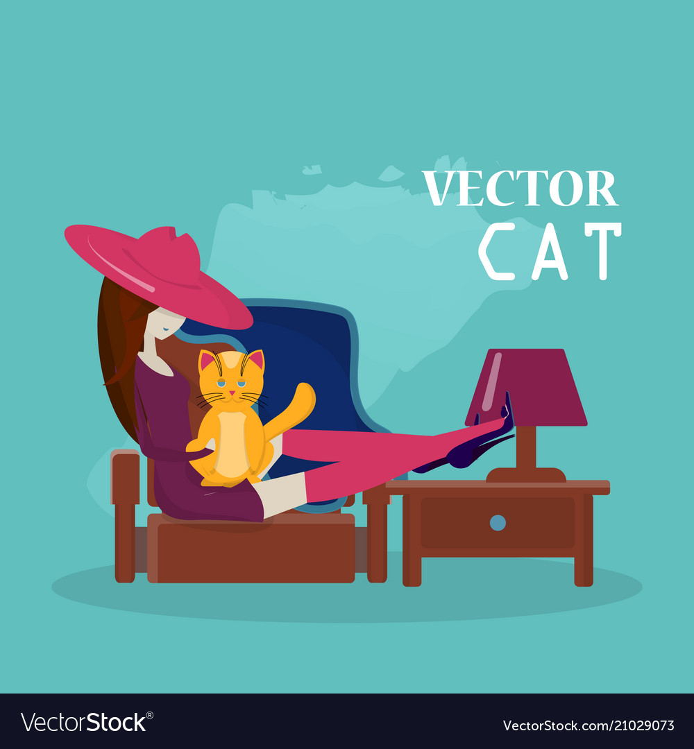 Girl And Cat Flat Style Royalty Free Vector Image