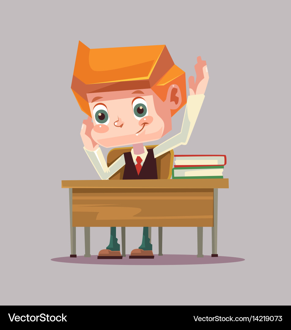 Happy smiling school boy character raising hand Vector Image