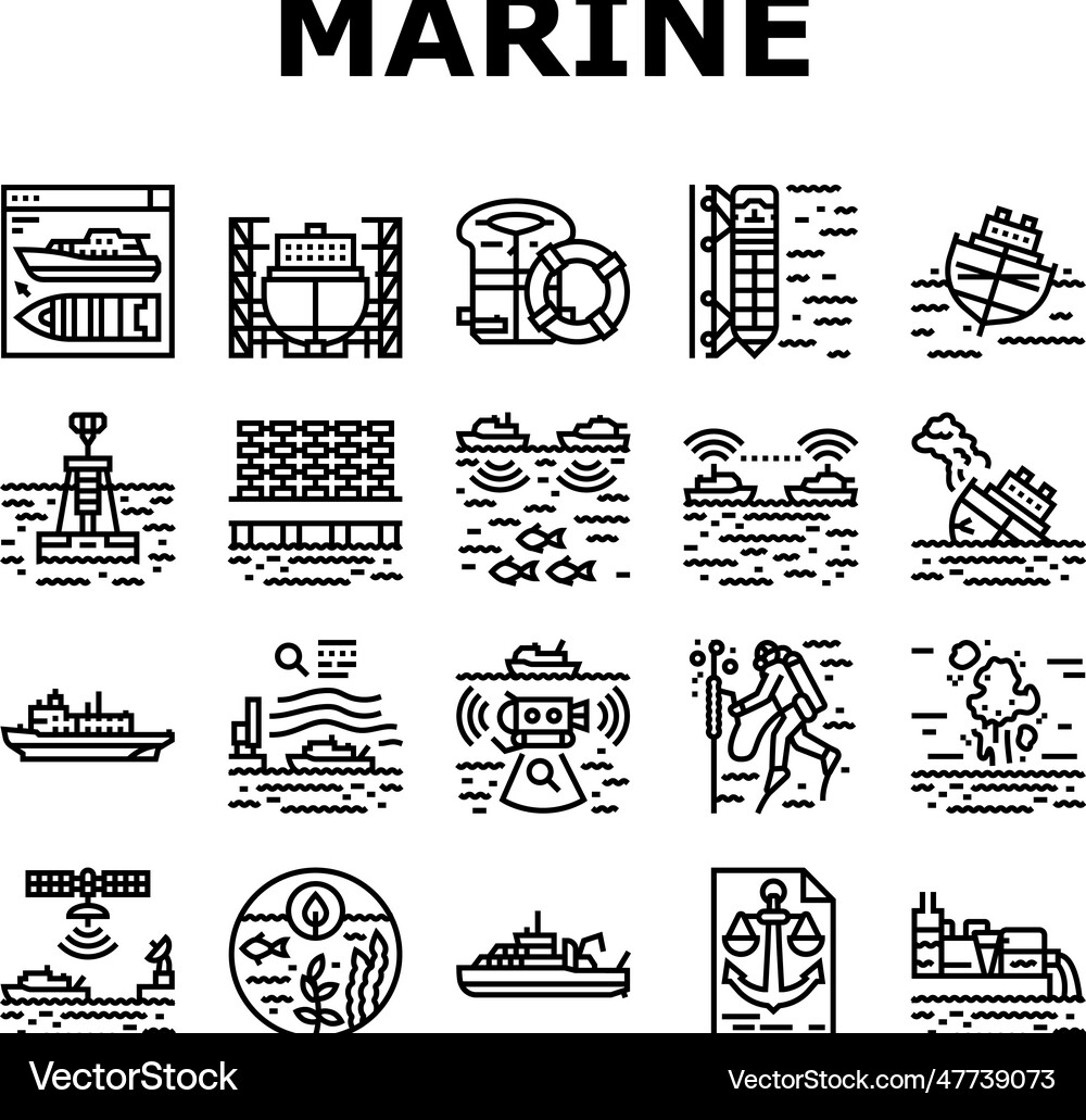 Marine engineer boat mechanic icons set Royalty Free Vector