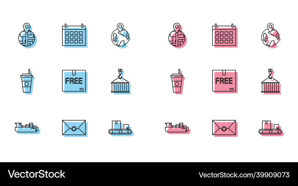 Set line cargo ship with boxes delivery service Vector Image