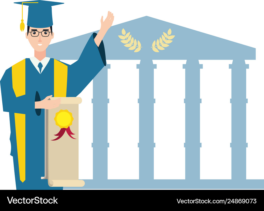 Young man graduated with building university Vector Image