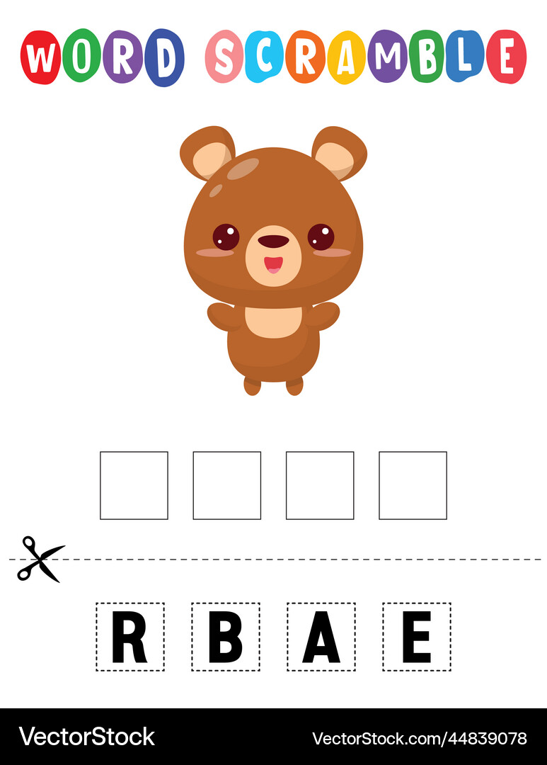 Bear word scramble educational game for kids Vector Image