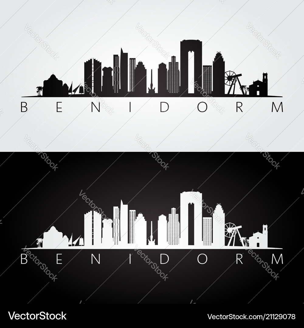 Benidorm skyline and landmarks silhouette Vector Image