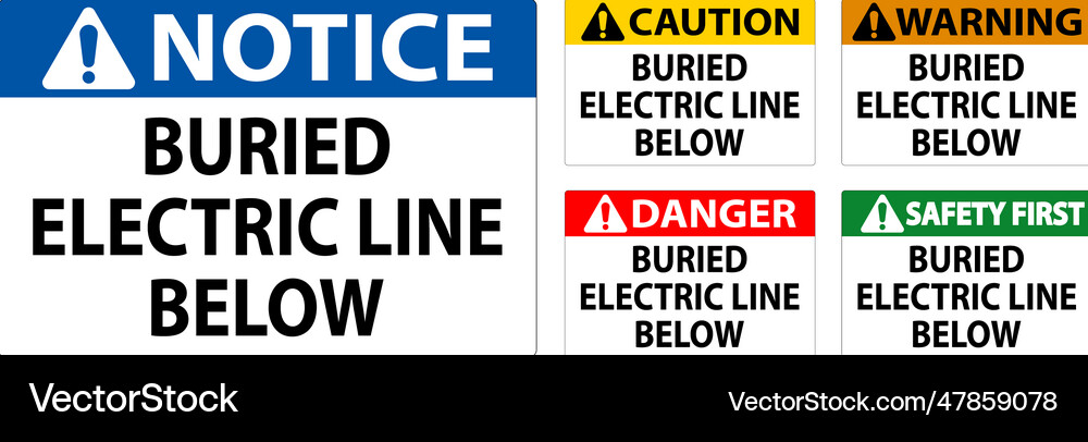Caution sign buried electric line below on white Vector Image