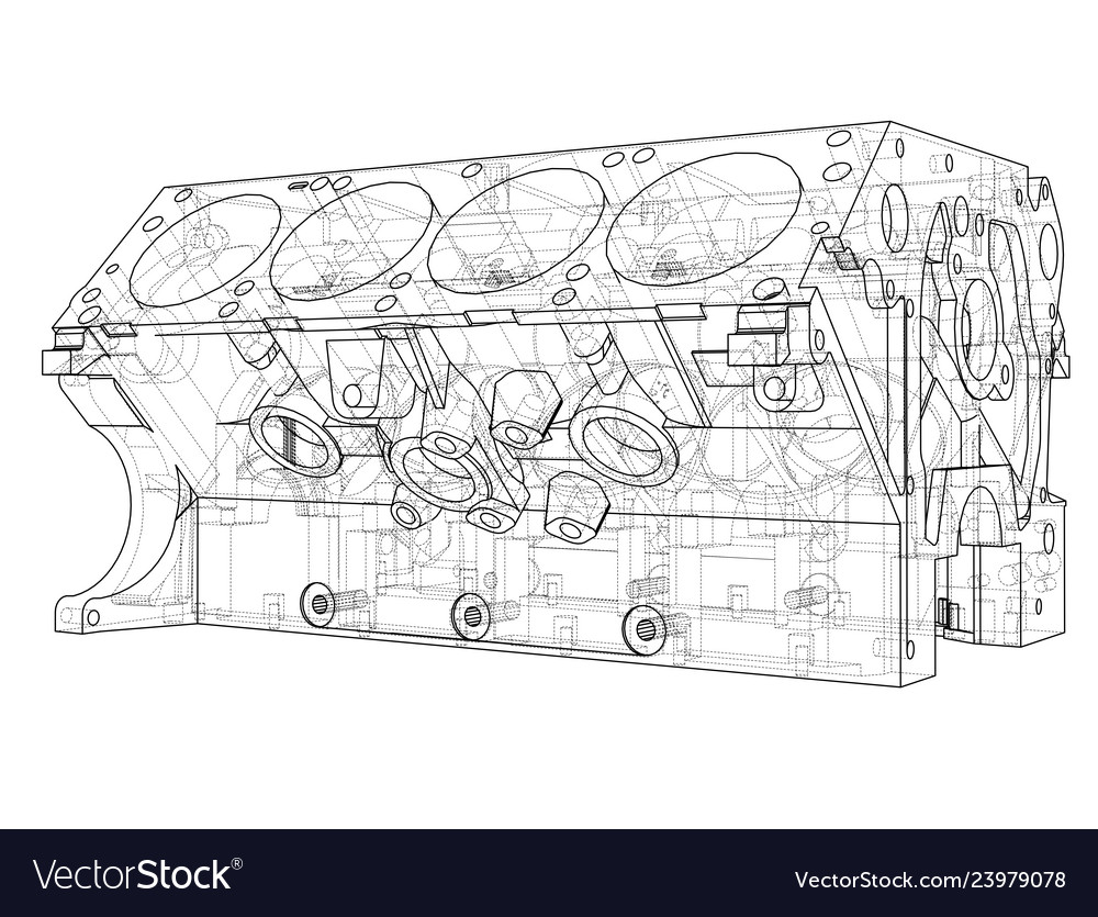 Engine block sketch rendering 3d Royalty Free Vector Image