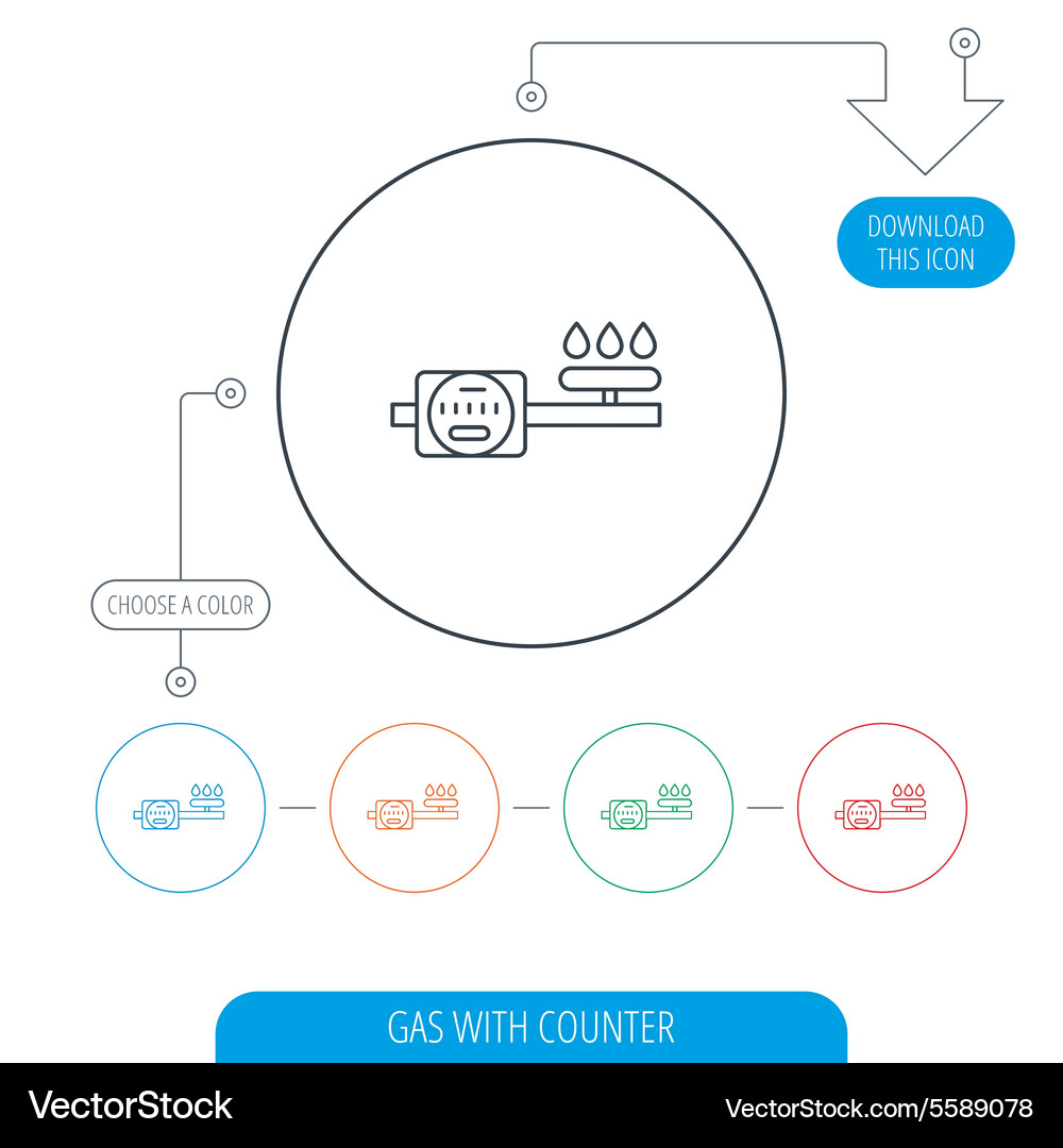 Gas counter icon pipe with fire sign Royalty Free Vector