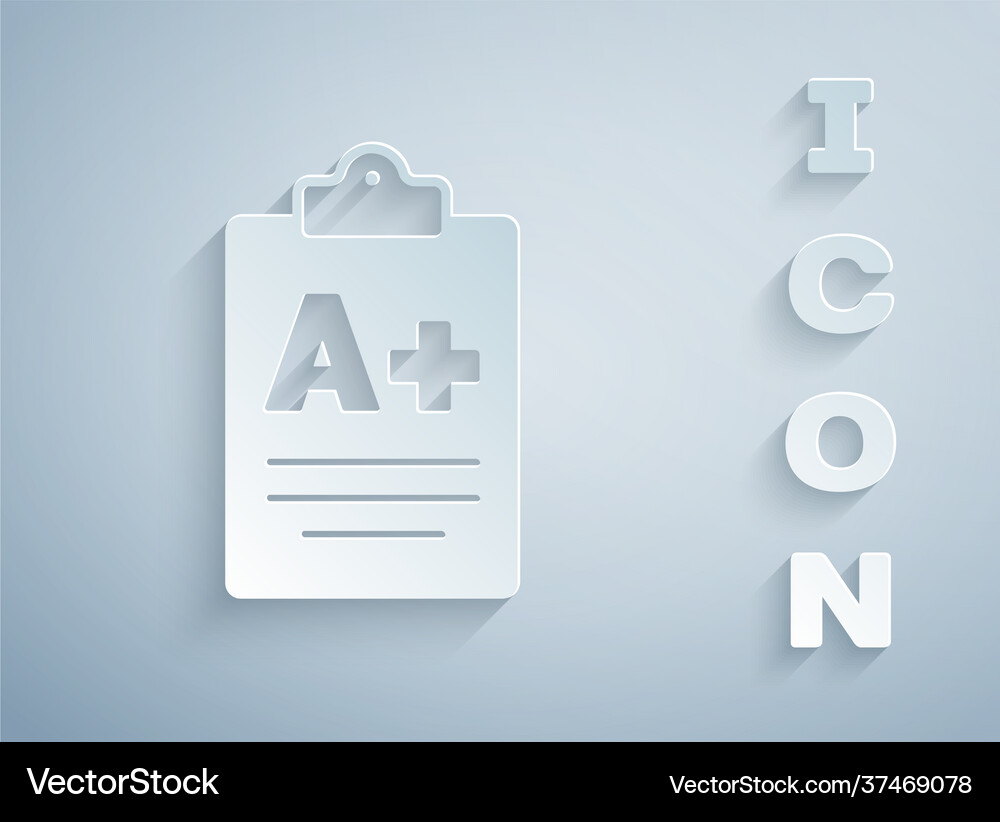 Paper cut exam sheet with a plus grade icon Vector Image