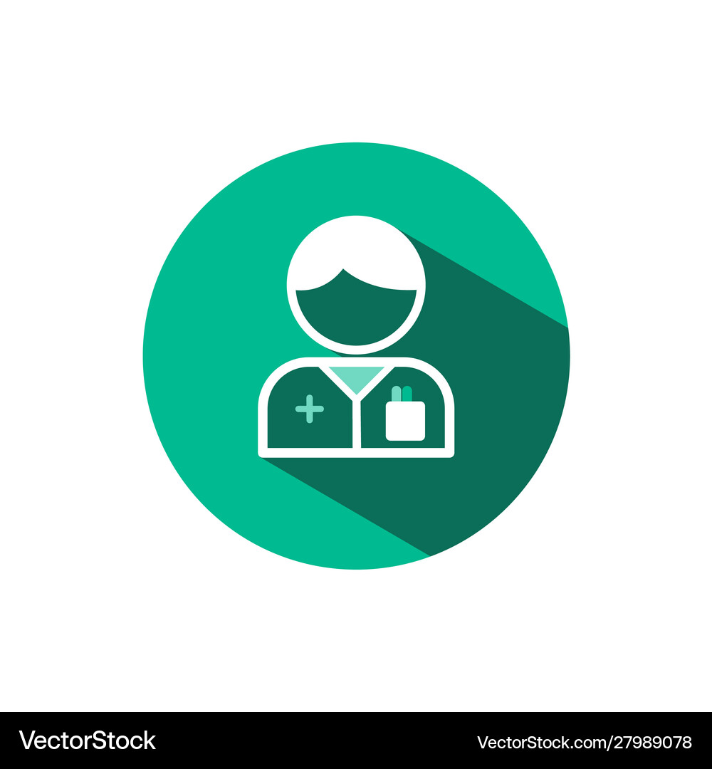 Pharmacist man icon with shadow on a green circle Vector Image