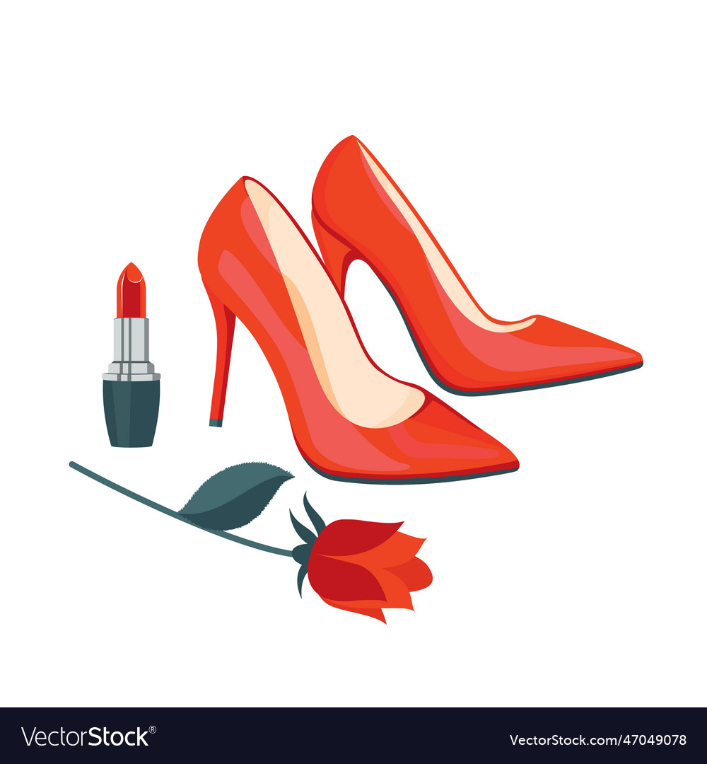 Red Stiletto Shoes Lipstick Royalty Free Vector Image