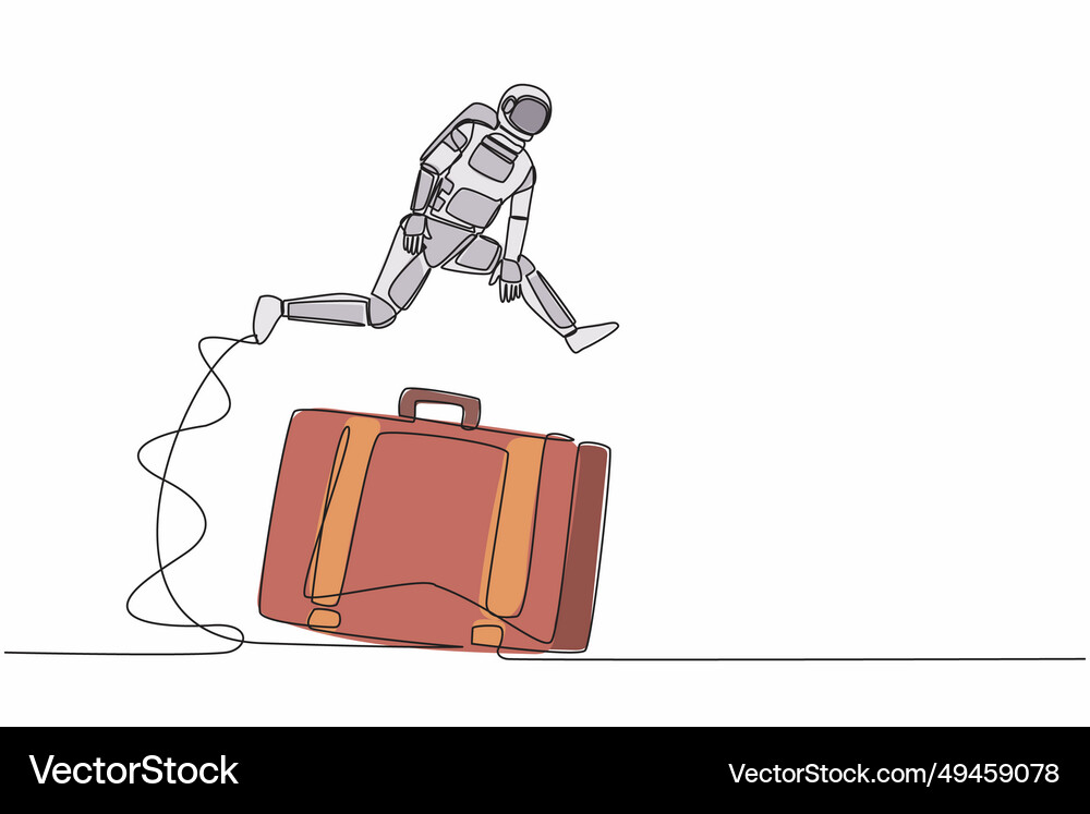 Single one line drawing young astronaut jump over Vector Image