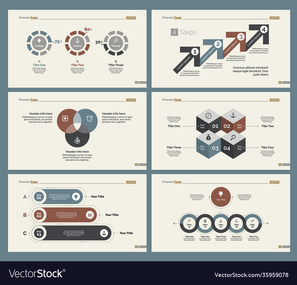 Six workflow slide templates set Royalty Free Vector Image Six workflow slide templates set Royalty Free Vector Image