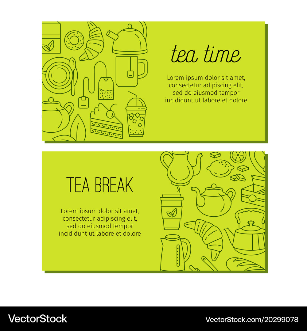 Tea design banners with line icons Royalty Free Vector Image