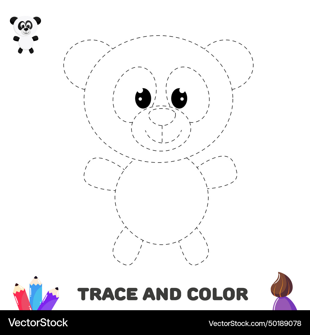 Trace panda coloring educational page for kids Vector Image