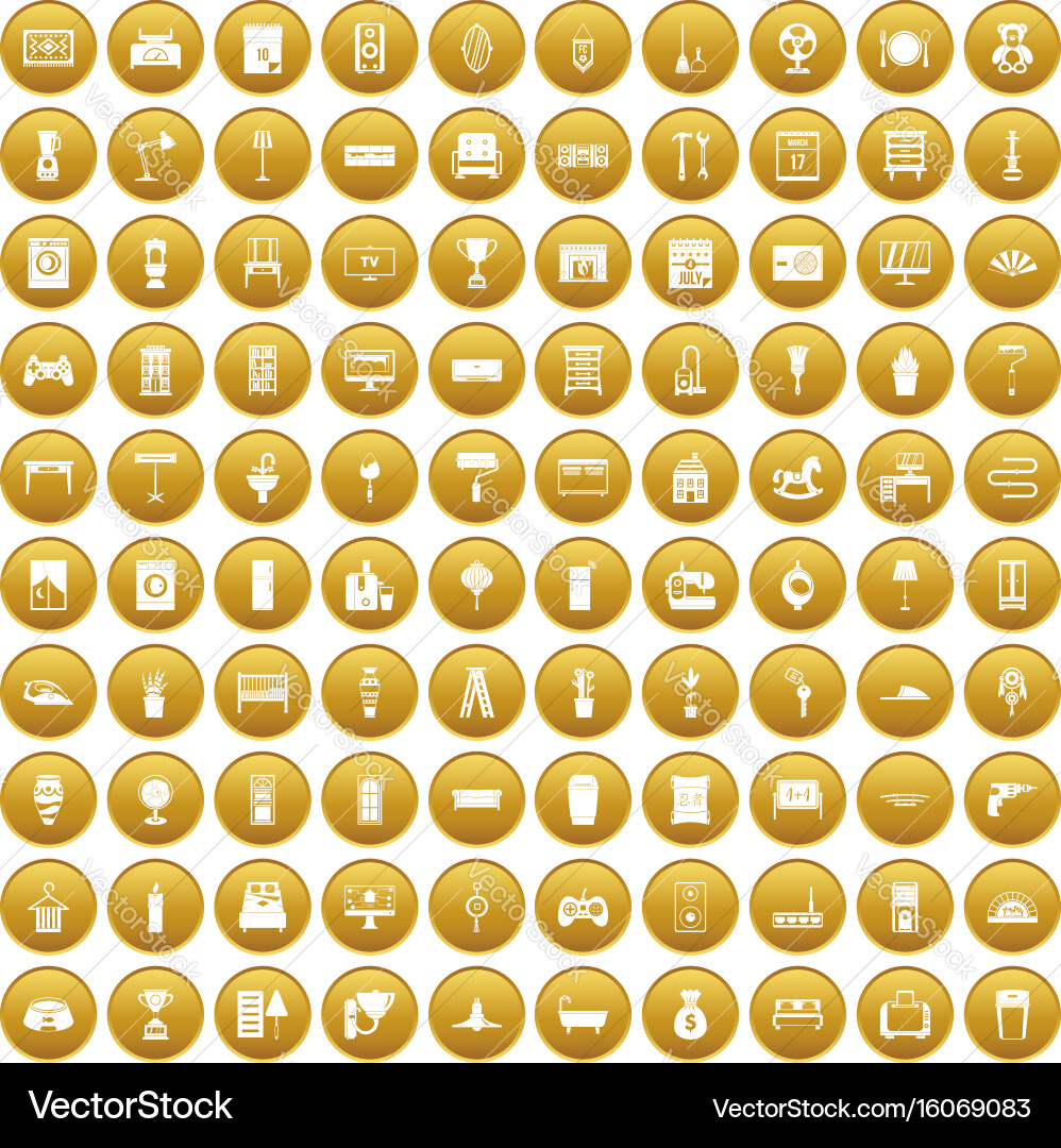 100 home icons set gold Royalty Free Vector Image