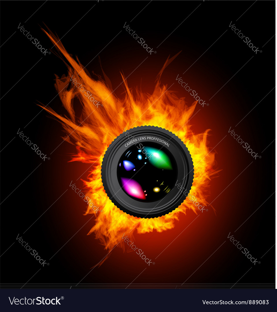 Burning camera lens Royalty Free Vector Image - VectorStock