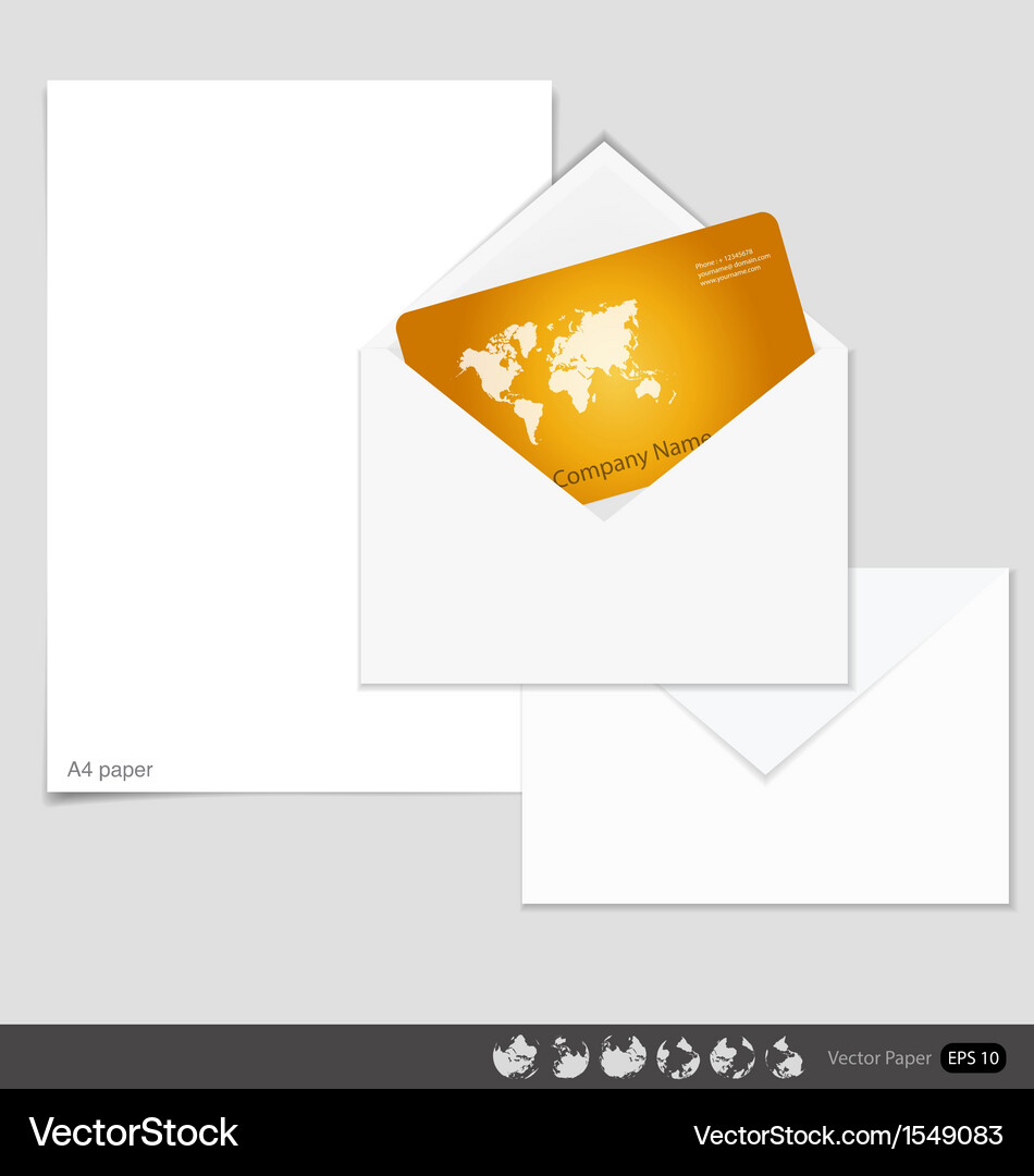 Collection of envelopes and white a4 papers ready Vector Image