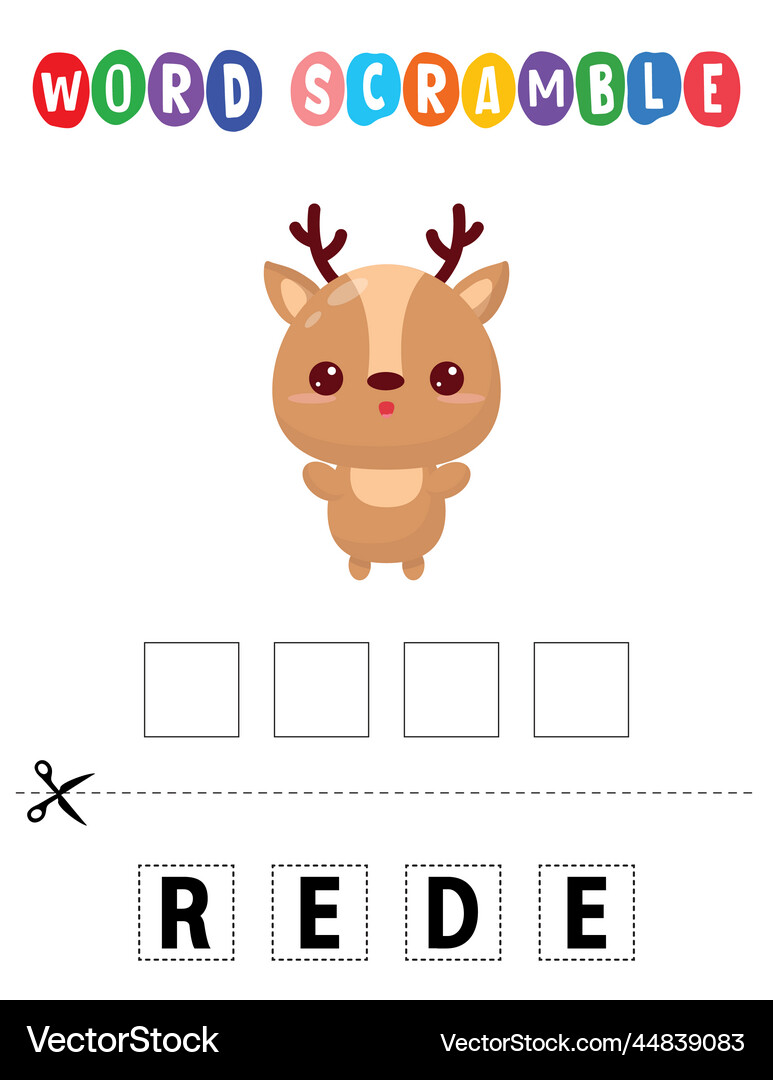 Deer word scramble educational game for kids Vector Image
