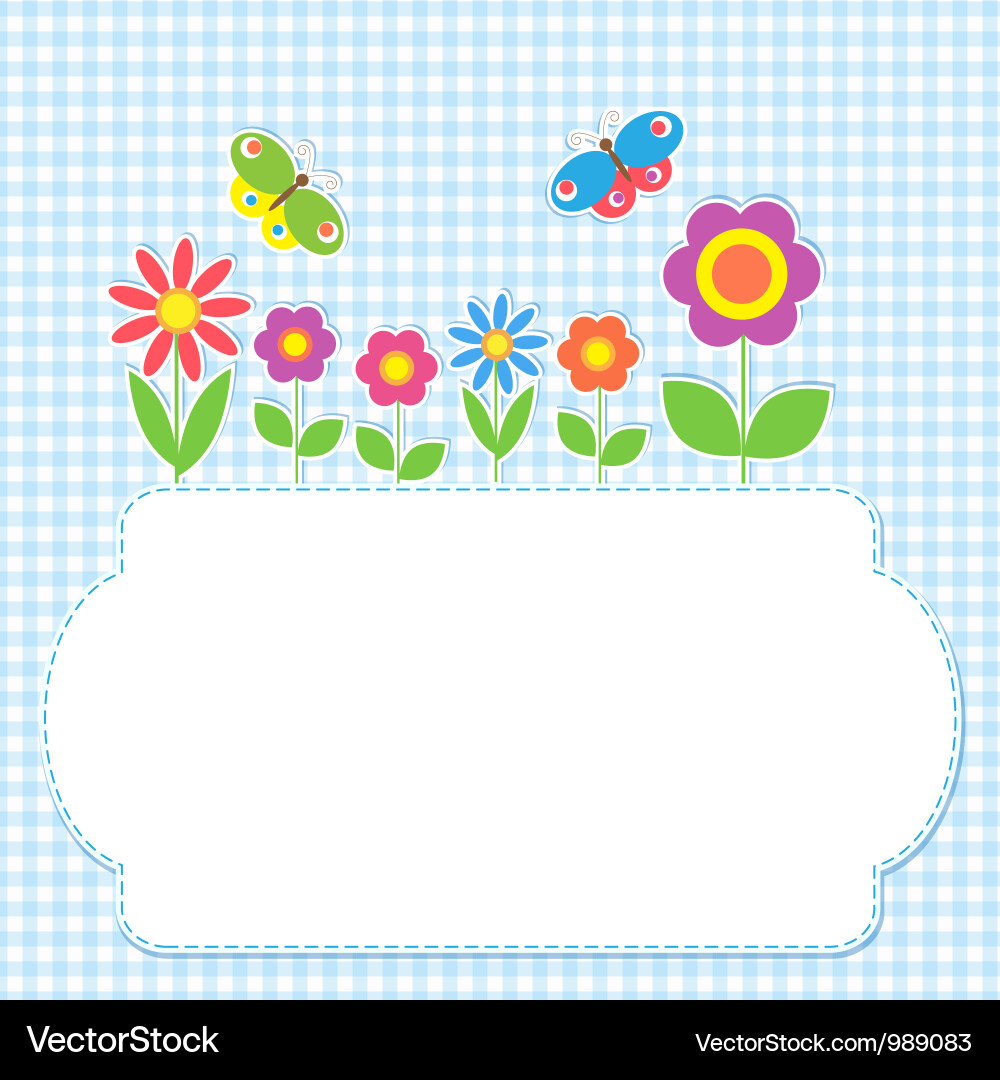 Frame with flowers and butterflies Royalty Free Vector Image