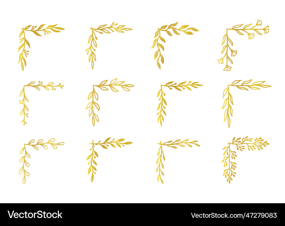 Gold corner border floral flower frame set hand Vector Image