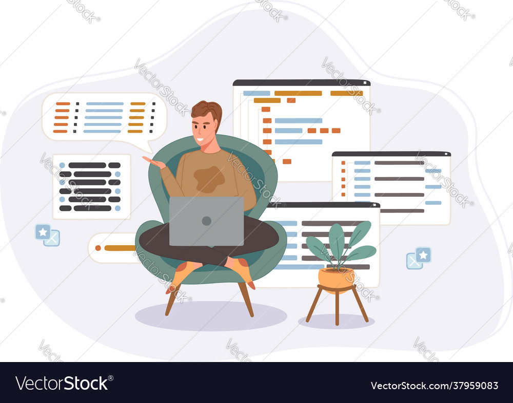 Programmer working on web development code Vector Image