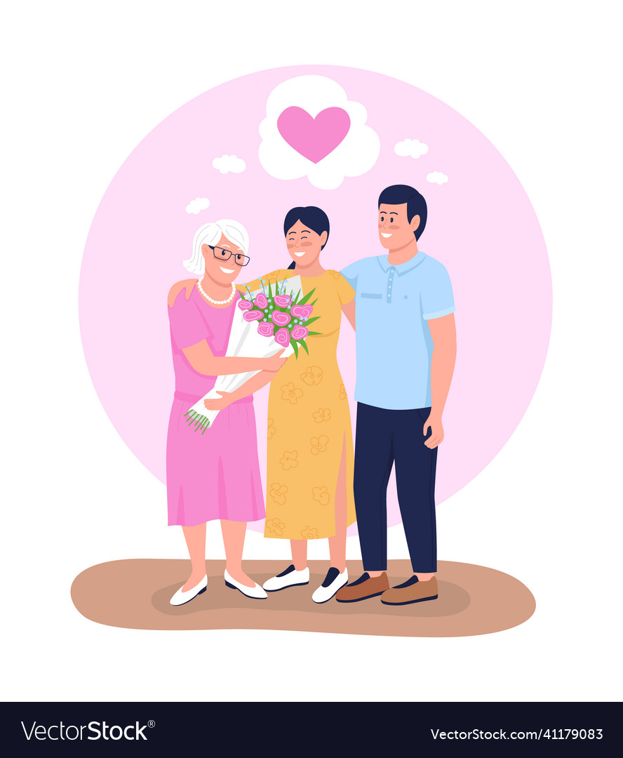 Smiling family embracing each other 2d isolated Vector Image