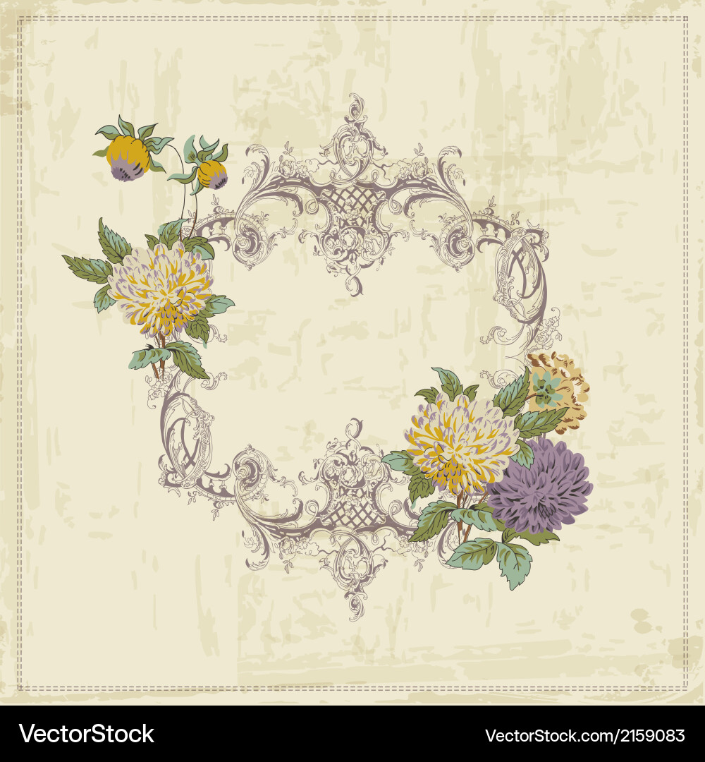 Vintage card - with retro frame and flowers Vector Image