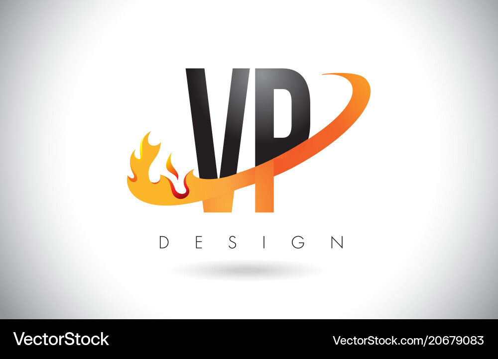 Vp v p letter logo with fire flames design Vector Image