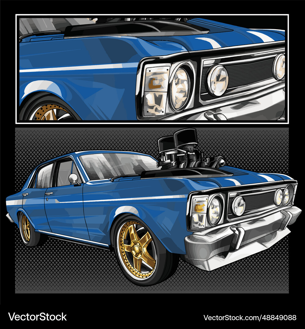 Blue drag racing car with white strip Royalty Free Vector