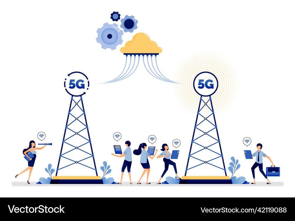 Design of communication tower installed 5g Vector Image